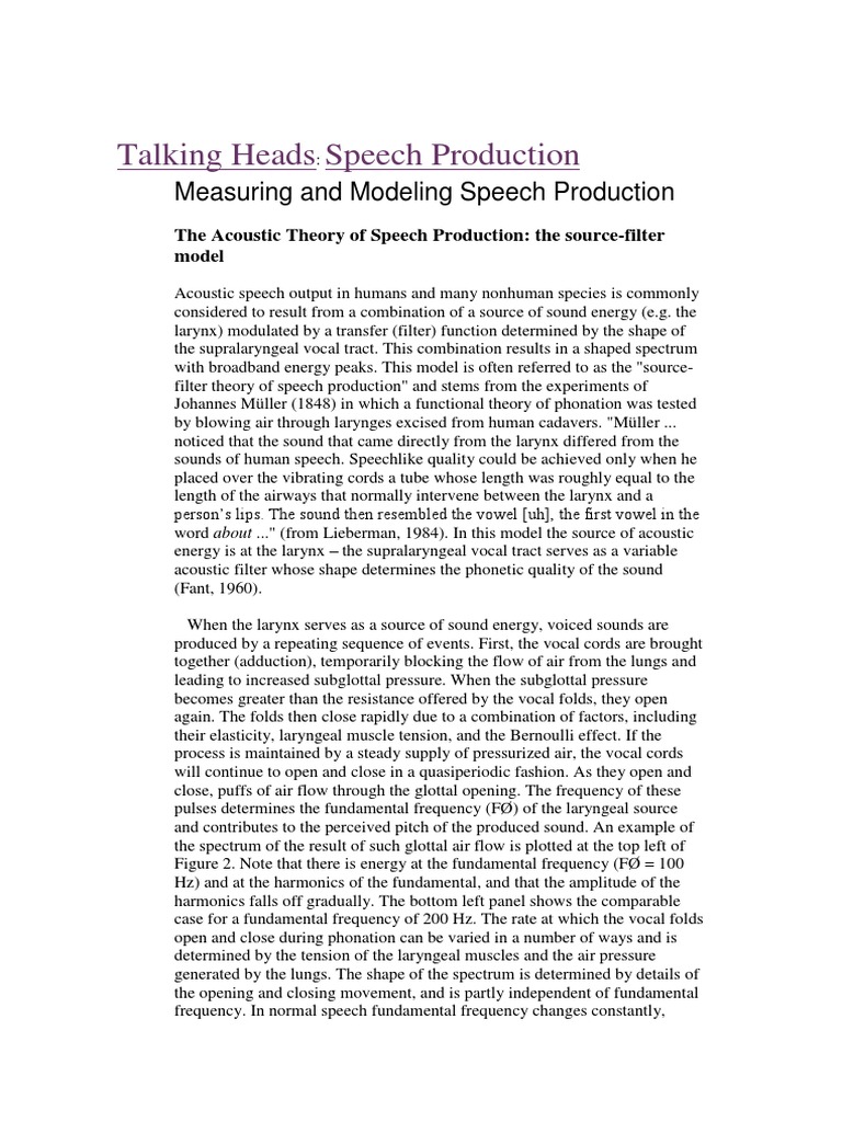 Talking Heads Speech Production | PDF | Larynx | Harmonic