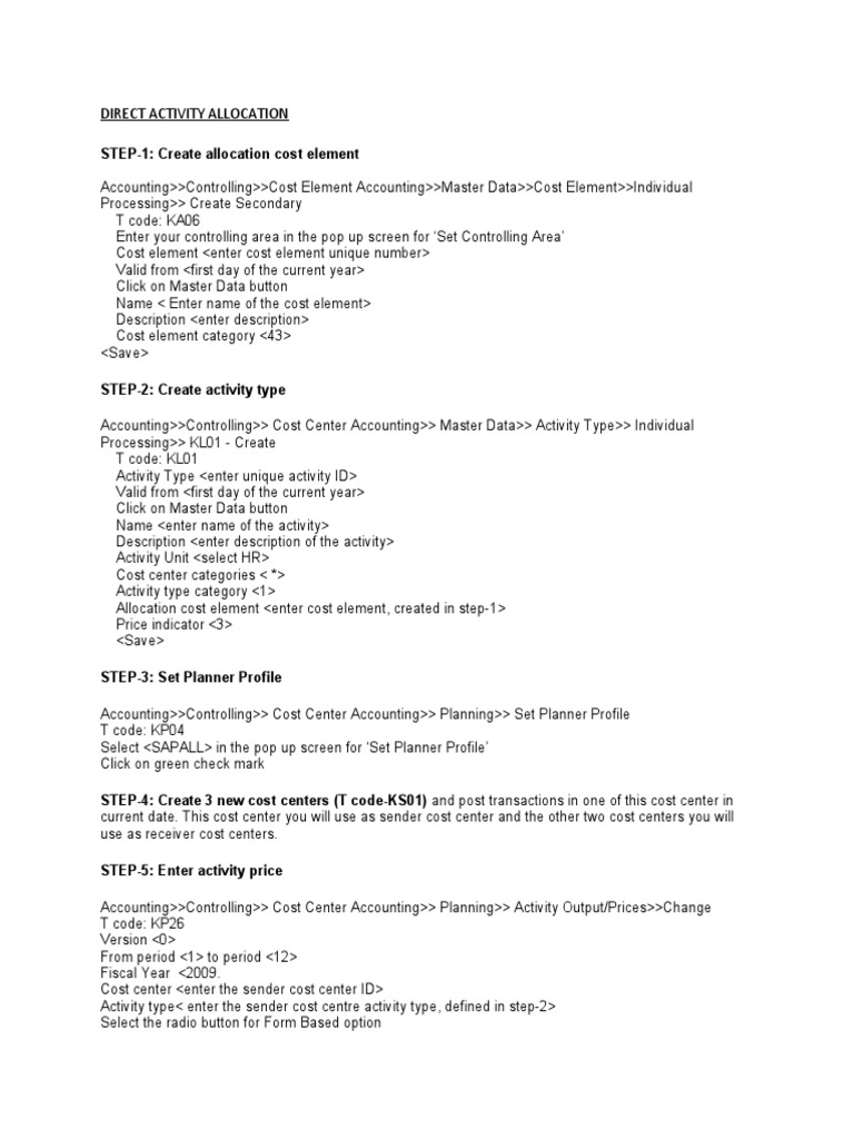 Direct Activity Allocation | PDF | Computing | Cost