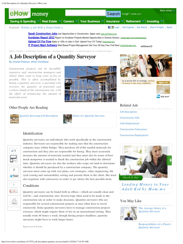A Job Description of A Quantity Surveyor | PDF | Surveying | Employment