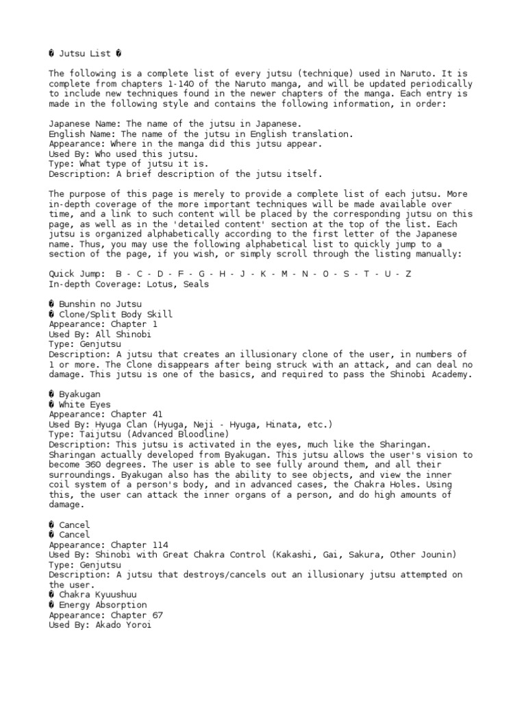 List of Jutsu | PDF | Nature