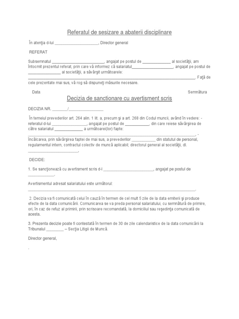 Referatul de Sesizare A Abaterii Disciplinare | PDF