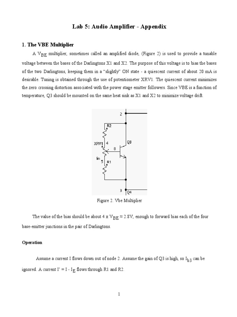 Lab 5 Audio Amp Appendix: VBE Multiplier & Bootstrapping | PDF | Amplifier | Analog Circuits