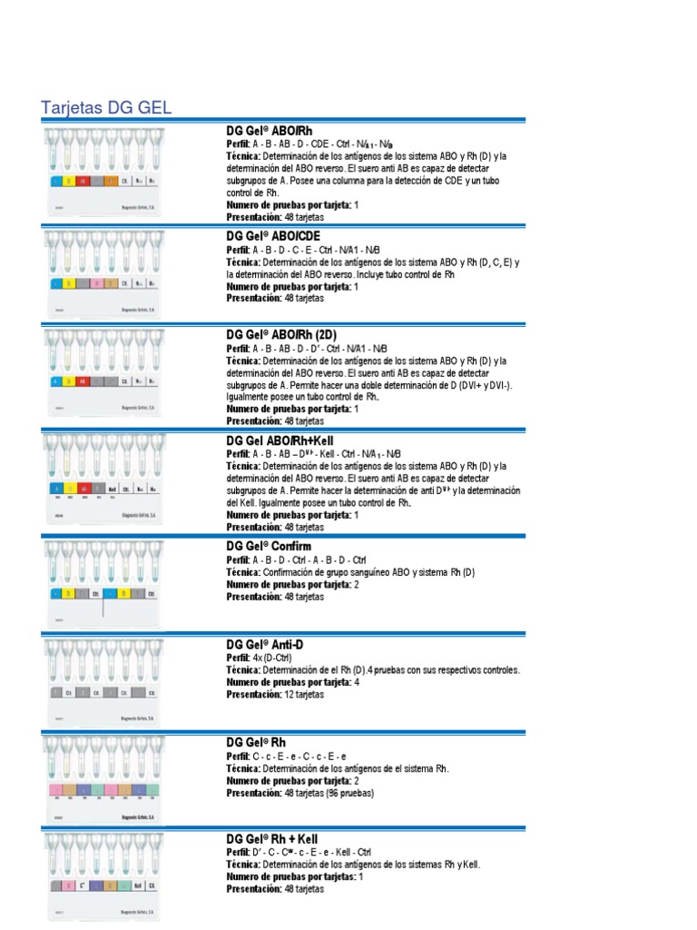 Tarjetas DG Gel para Tipificación Sanguínea | PDF | Tipo de sangre ...