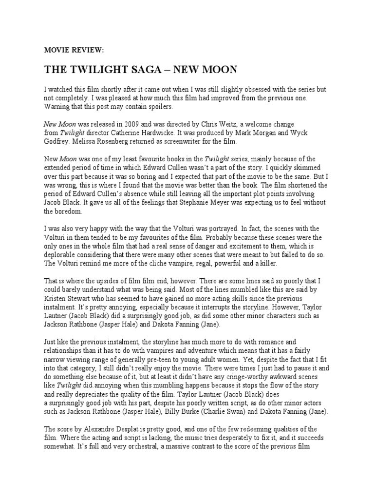 MOVIE REVIEW - The Twilight Saga New Moon | PDF | The Twilight Saga ...