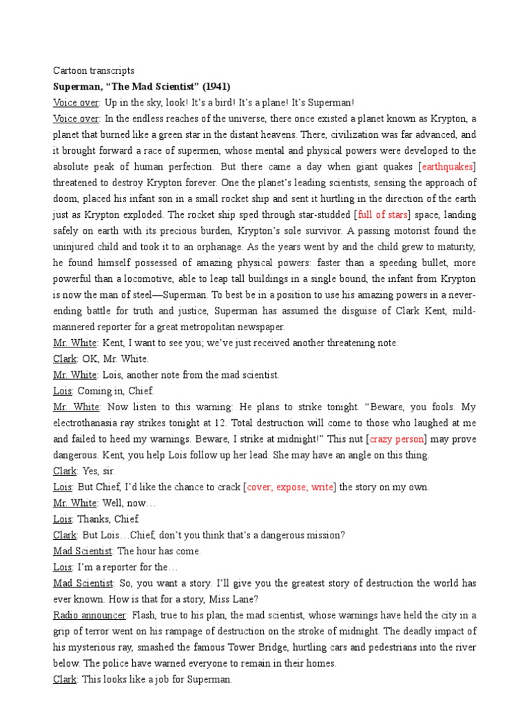 Cartoon Transcripts Superman, Jonny Quest, Et Al | PDF | Nature