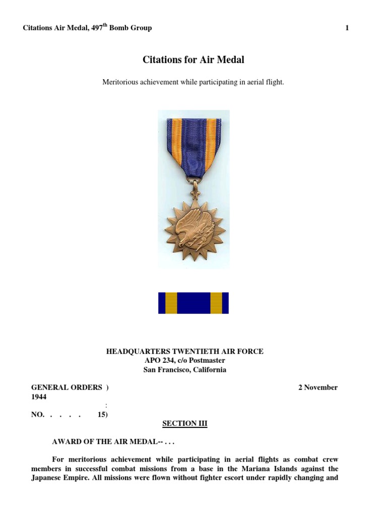 Citations For Air Medal | PDF | United States Army Air Corps | Air Forces