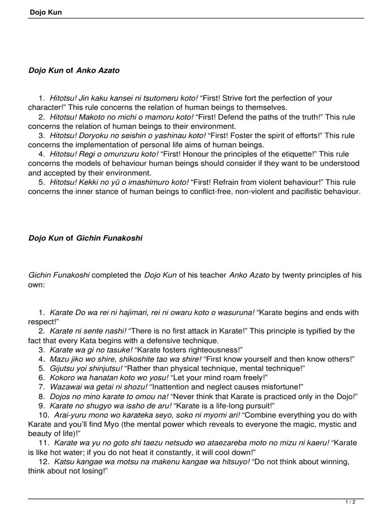 Dojo Kun | PDF | Karate | Combat
