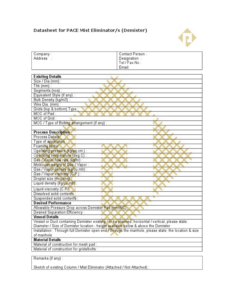 Demister Datasheet | PDF
