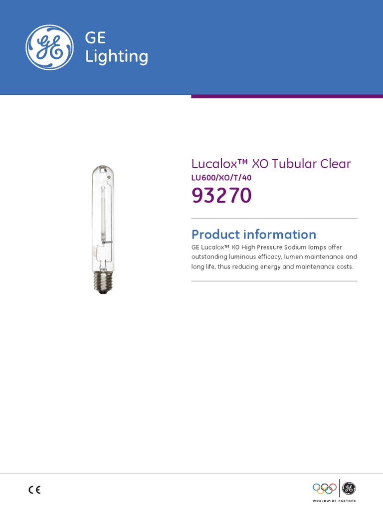 Lucalox Xo Tubular Clear 93270 Lu600 Xo T 40 0 | PDF | General Electric ...