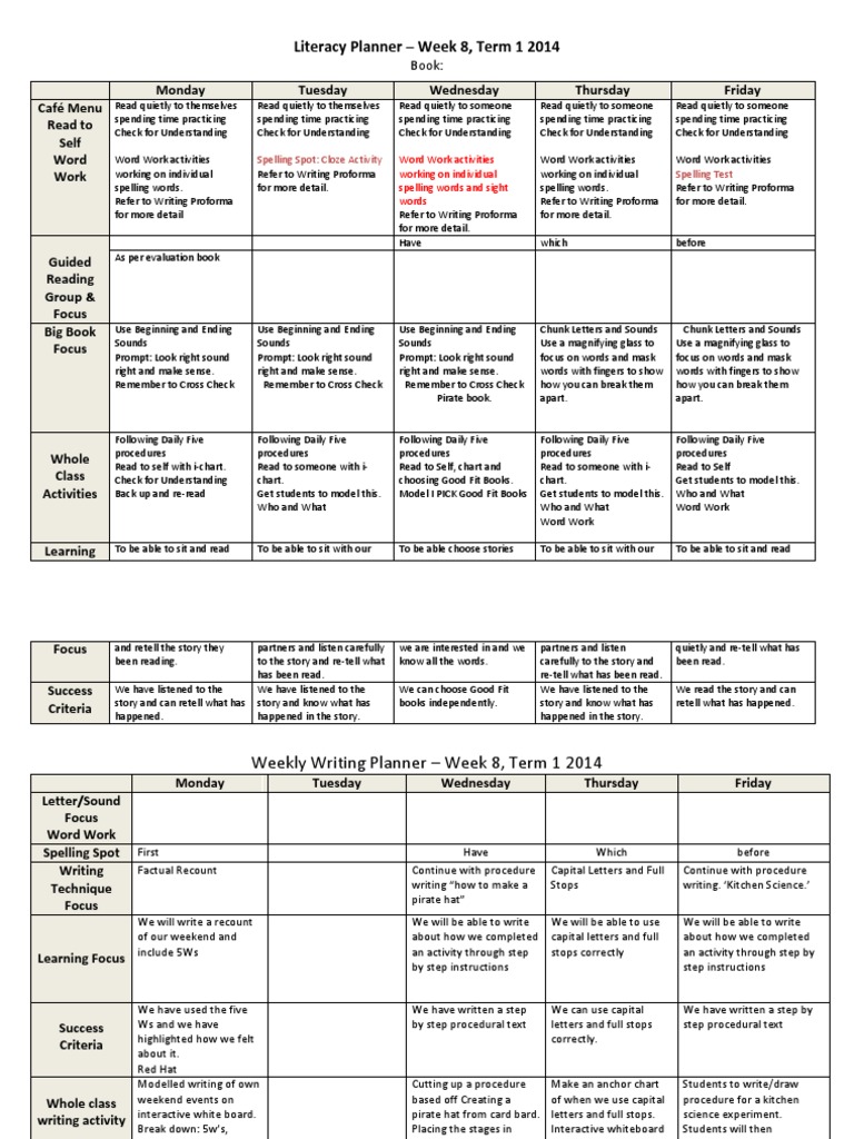 Week 8 Literacy and Math Planner | PDF | Time