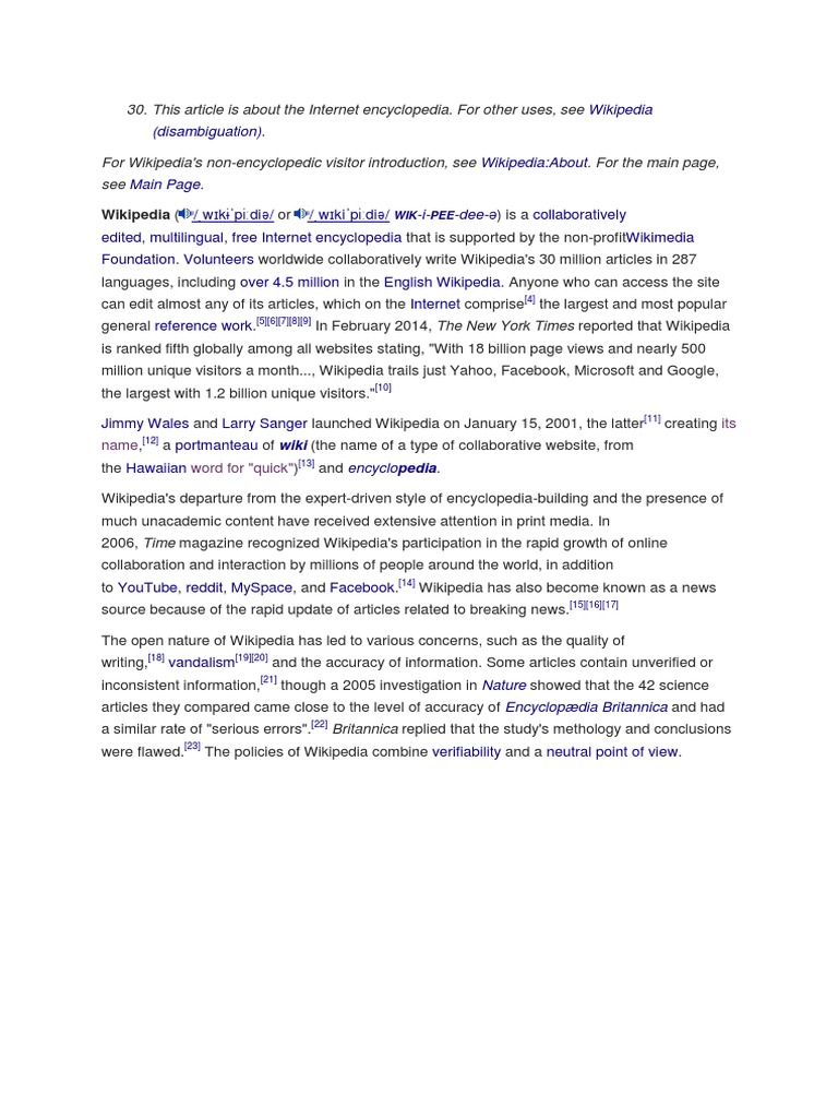 Wikipedia (Disambiguation) Wikipedia:About Main Page - I - Dee - Ə | PDF