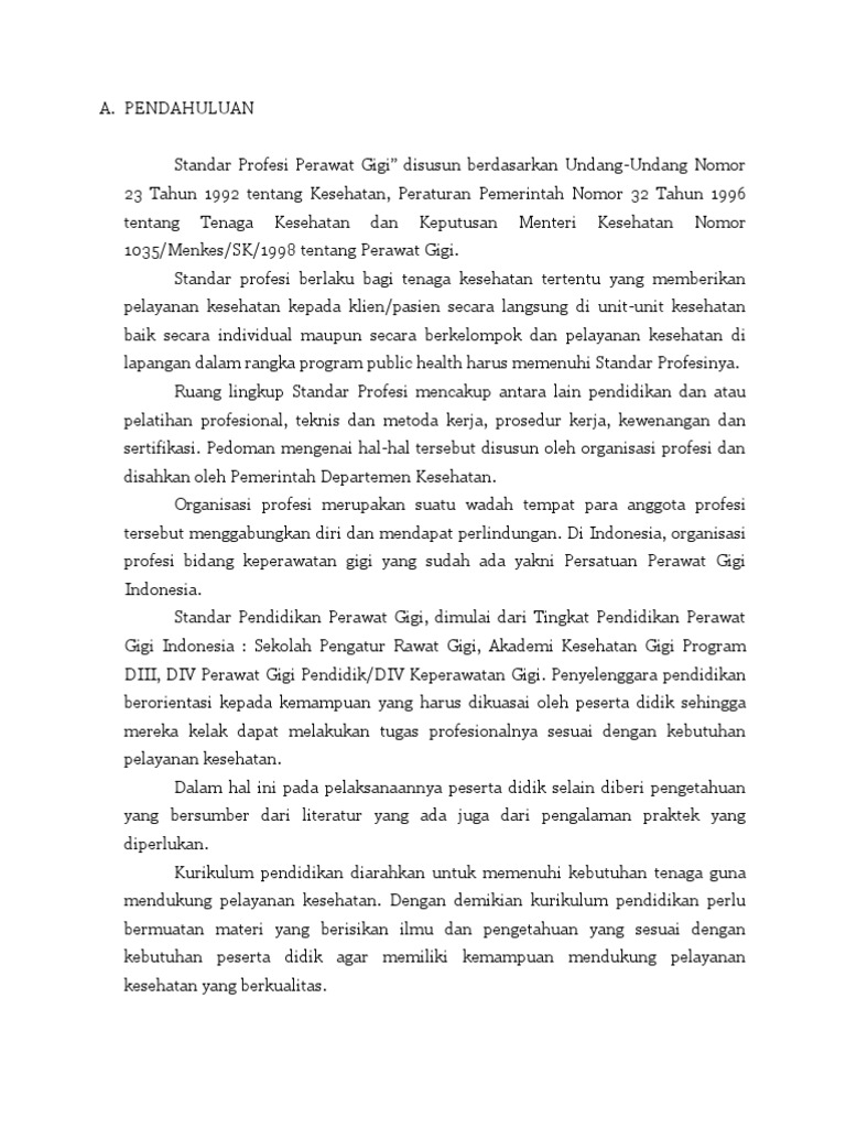 Standar Profesi Perawat Gigi | PDF
