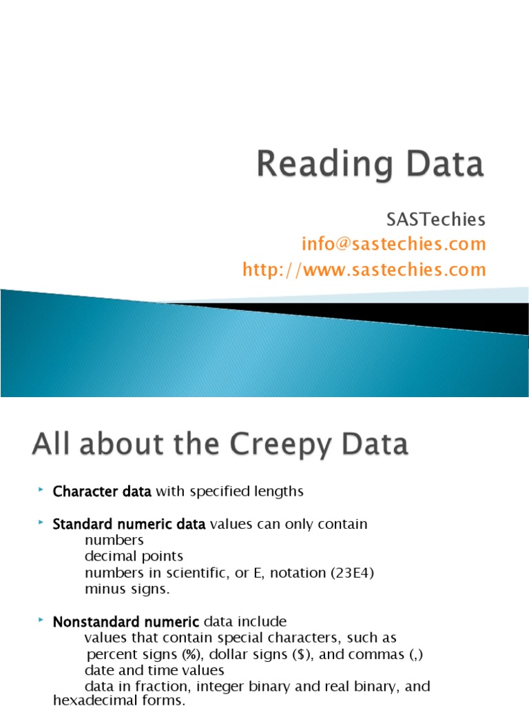 SAS Slides 4: Reading Fixed and Varying Data | PDF | Sas (Software) | Pointer (Computer Programming)