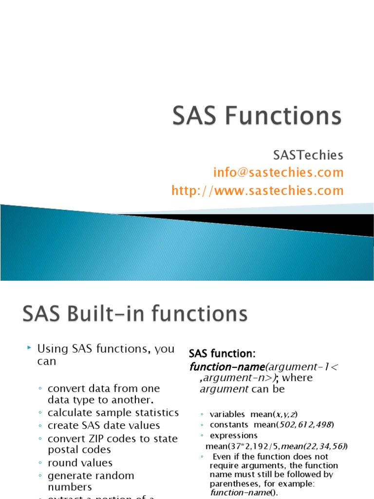 Sas Slides 5 Functions Pdf Sas Software Mean
