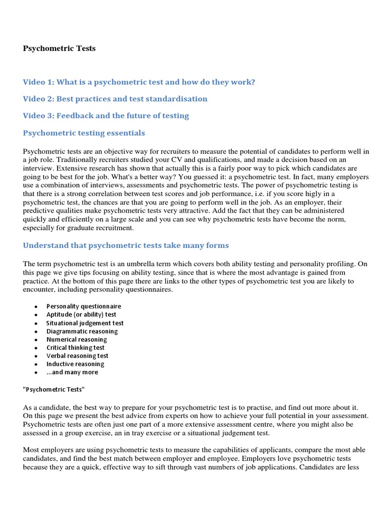 Psychometric Tests | PDF | Test (Assessment) | Multiple Choice