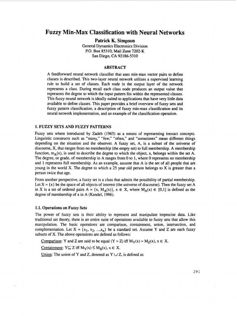 Fuzzy Min-Max Classification With Neural Networks: Patrick K | PDF | Statistical Classification ...