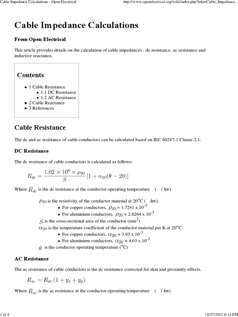 Cable Impedance Calculations - Open Electrical | PDF | Electrical ...