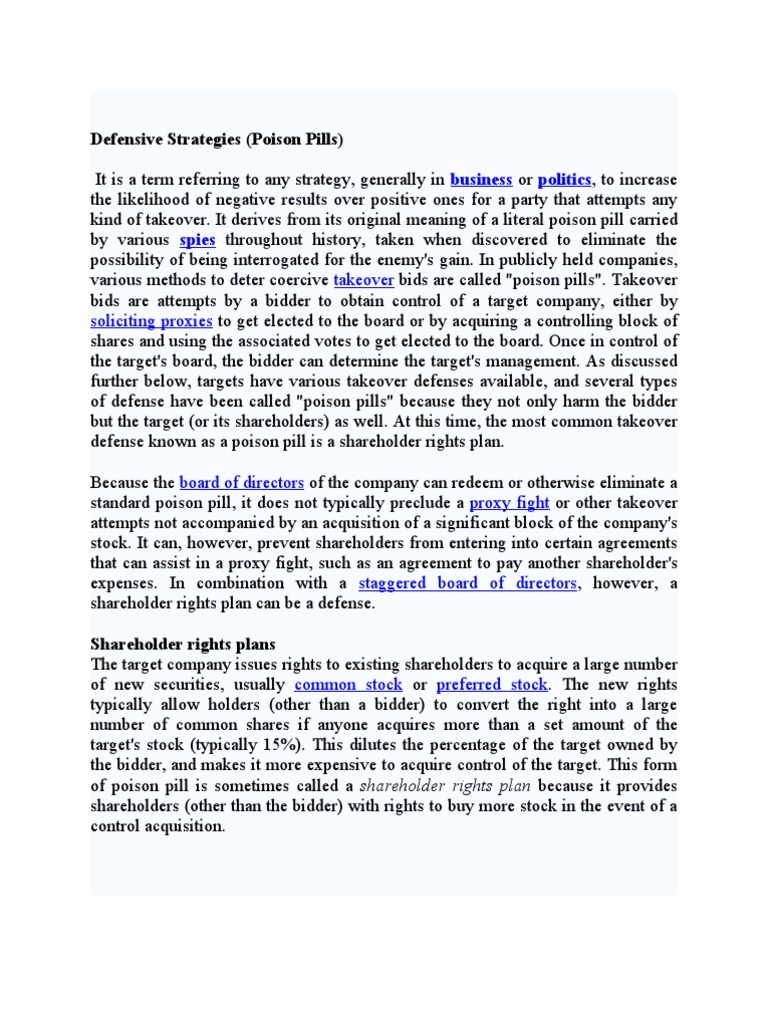 Merger and Acquisition Defensive Strategies | Download Free PDF ...