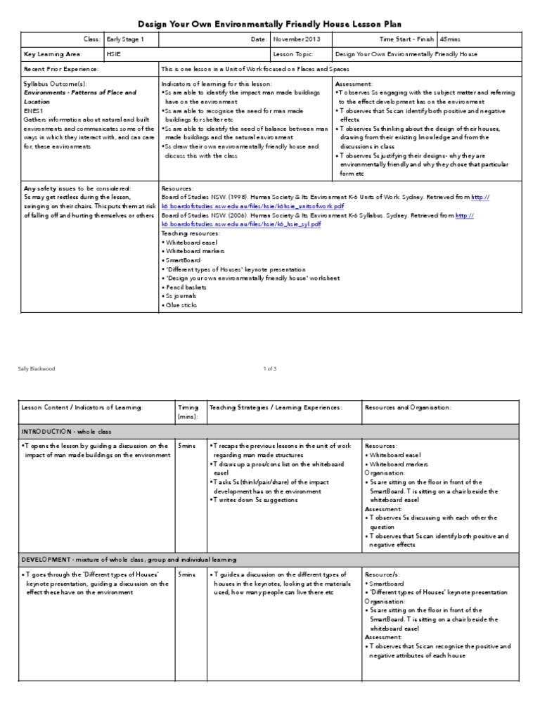 Hsie - Design Your Own Environmentally Friendly House Lesson Plan | PDF | Lesson Plan | Natural ...