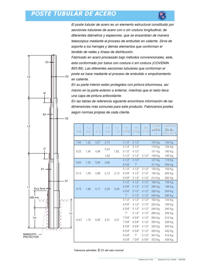 Características técnicas y dimensiones de postes tubulares de acero ...