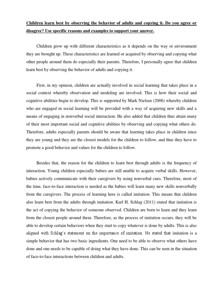 Children Learn Best by Observing Adult's Behaviour | PDF | Imitation ...