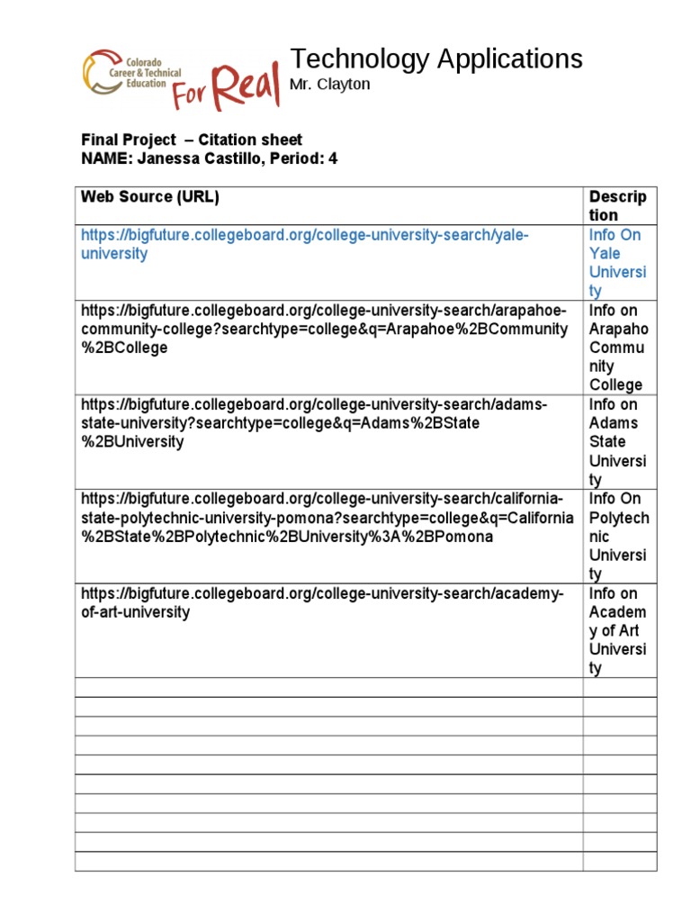 College Information Citation Sheet | PDF
