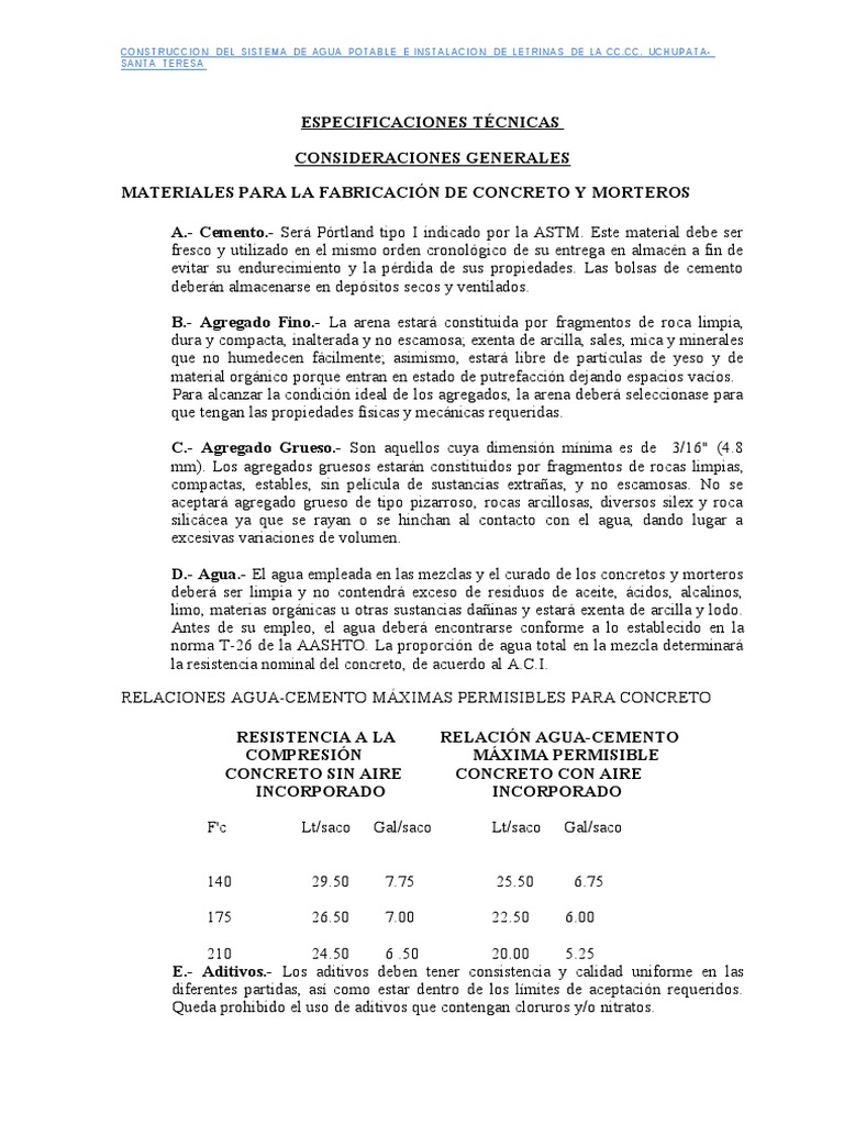 Espec. Tecnicas | PDF | Hormigón | Cemento