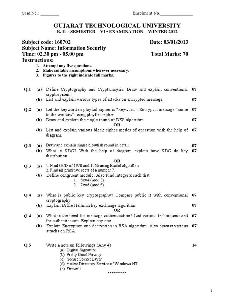 Information Security Exam Paper 2012 | PDF