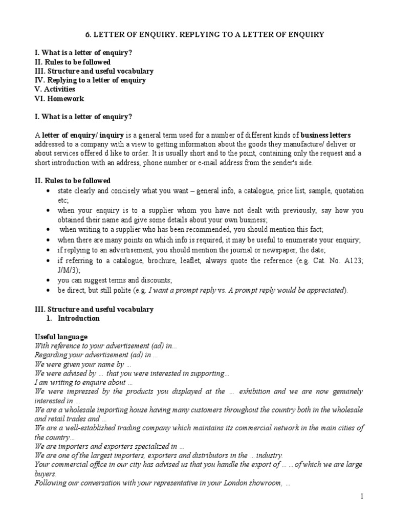 Letter of Enquiry | PDF | Advertising | Exports