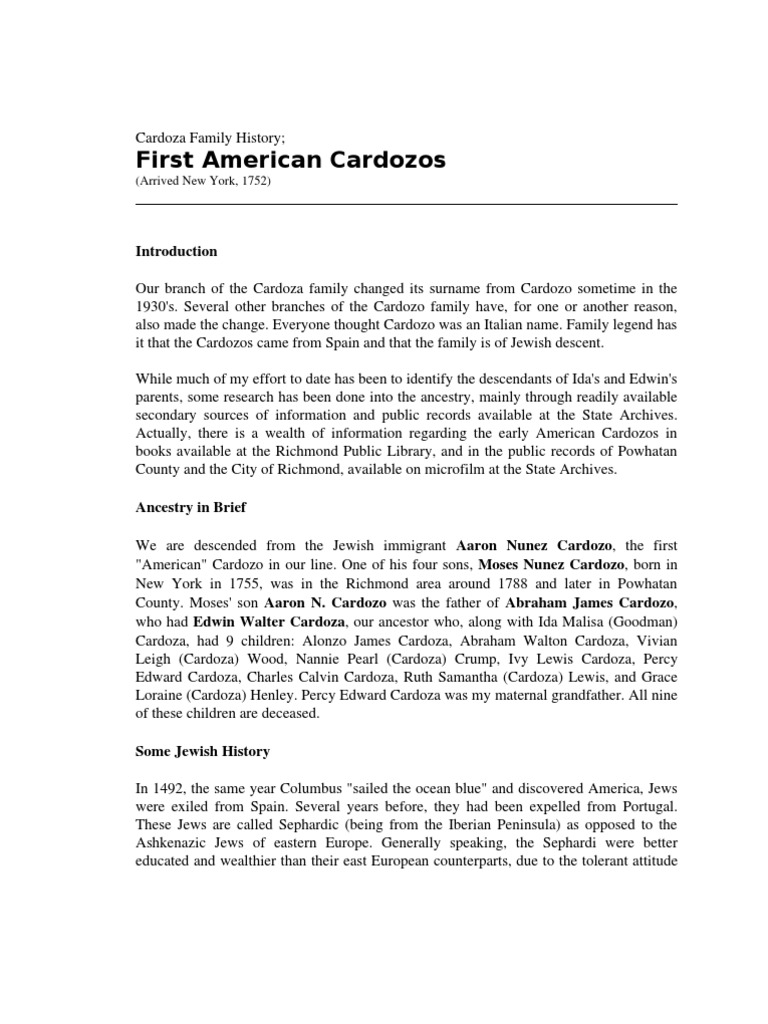 Cardoza Family History | PDF | Sephardi Jews | Jews