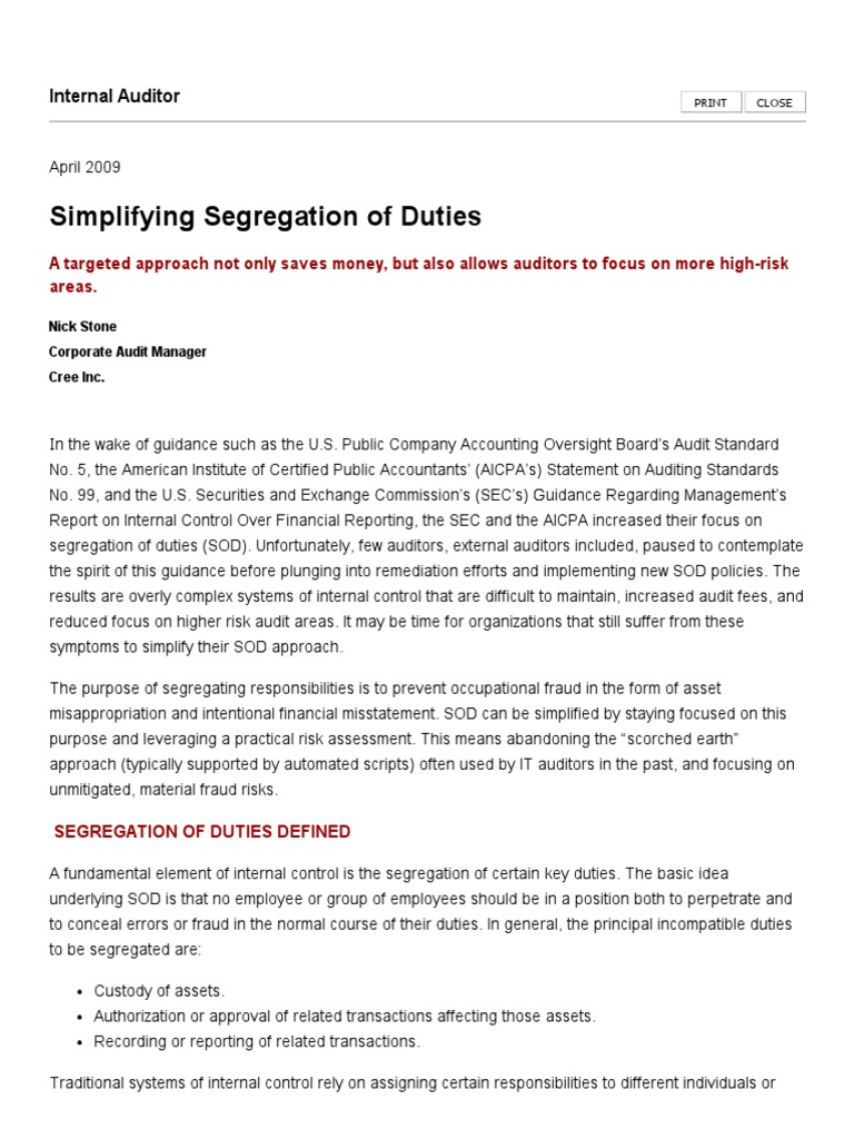 Segregation of Duties | PDF | Audit | Risk