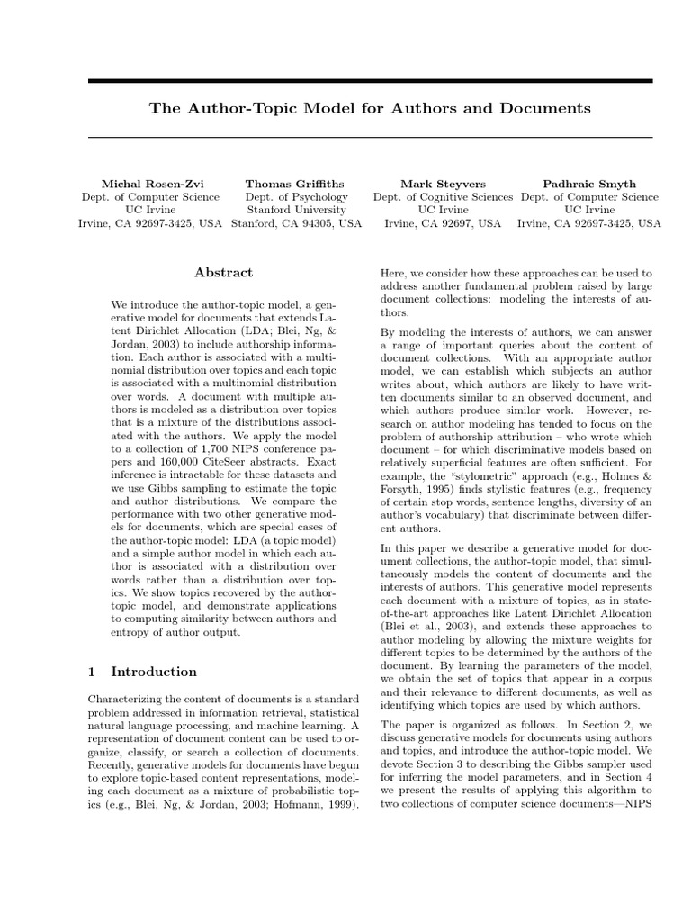 The Author-Topic Model For Authors and Documents | PDF | Support Vector ...