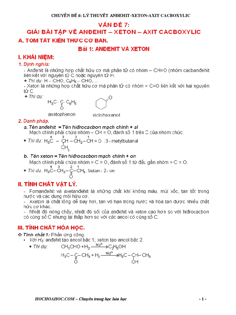 CHUYÊN ĐỀ 6 LÝ THUYẾT ANDEHIT - XETON - AXIT CACBOXYLIC PDF | PDF