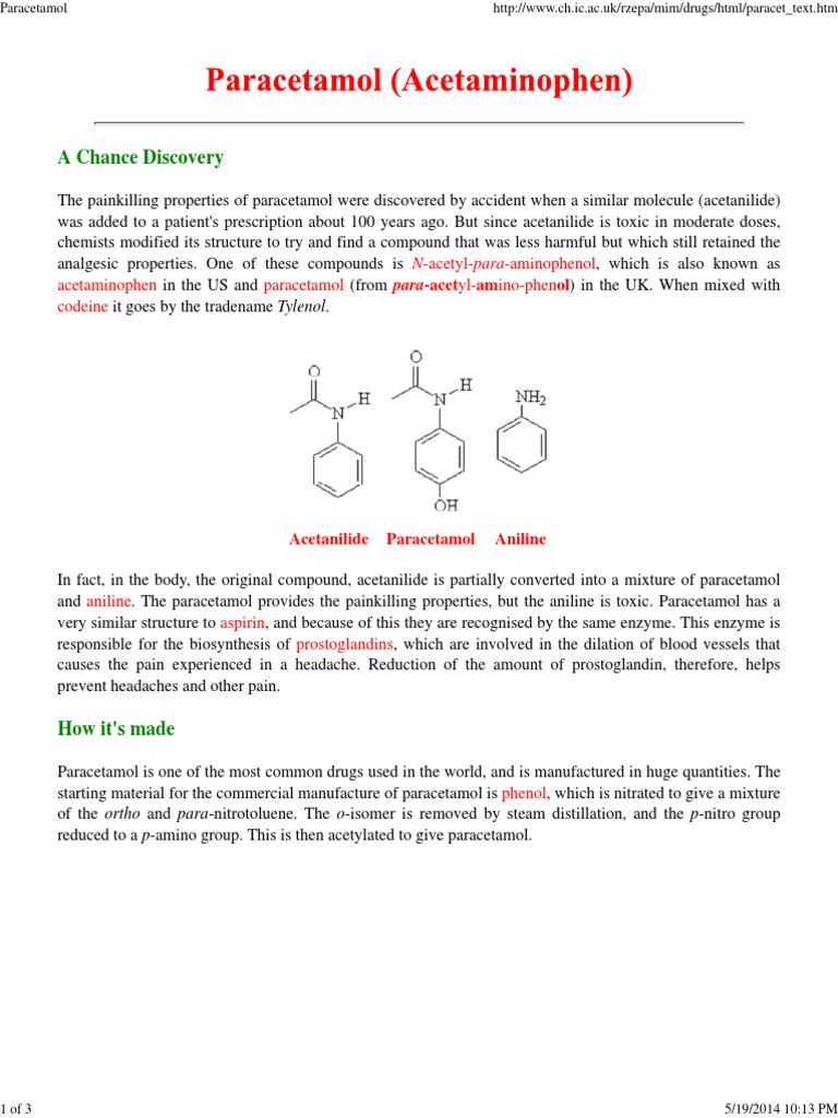 A Chance Discovery: Acetaminophen Paracetamol Codeine | PDF | Organic ...
