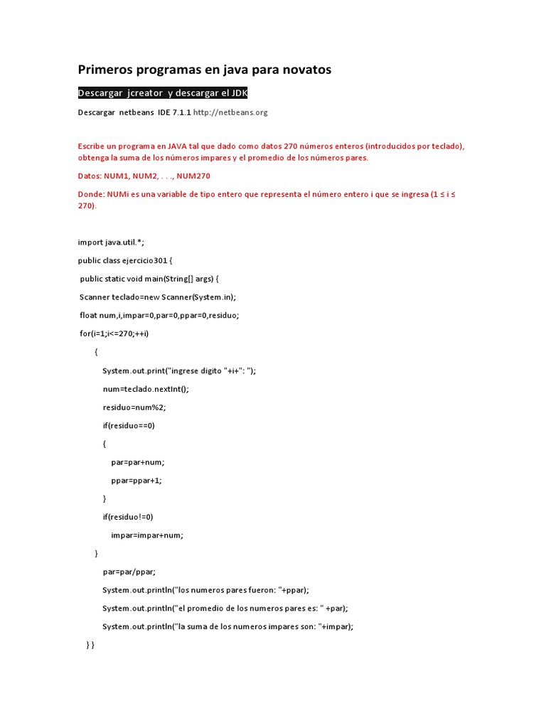 Primeros Programas en Java para Novatos | PDF | Java (lenguaje de ...