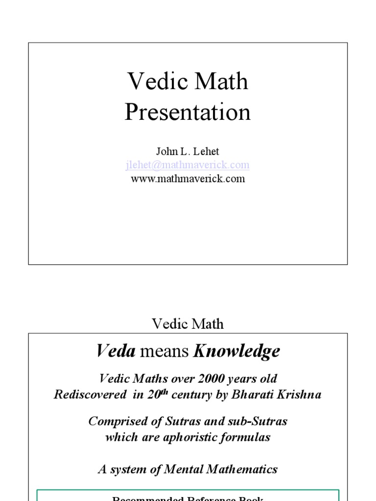 Vedic Math | PDF | Multiplication | Subtraction