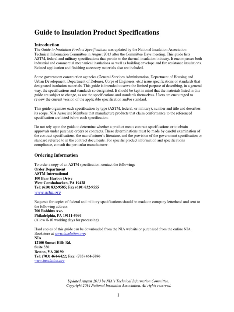 Insulation Specification Guide | PDF