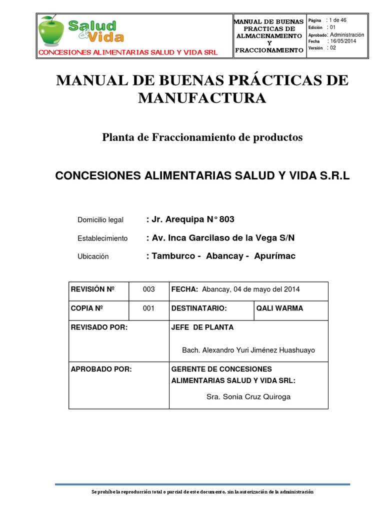 Manual de Buenas Prácticas de Manufactura | Análisis de Riesgo y Puntos Críticos de Control ...