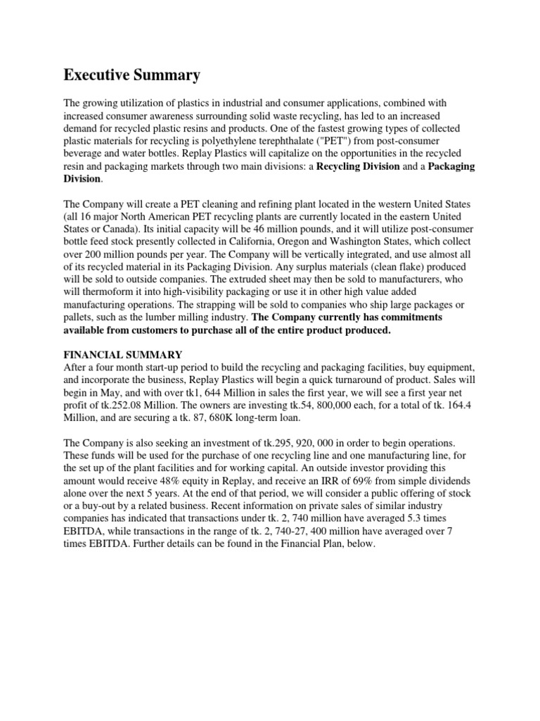 Executive Summary | PDF | Recycling | Waste Management