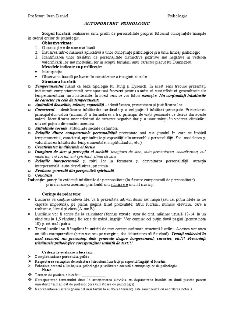 Autoportret Psihologic | PDF