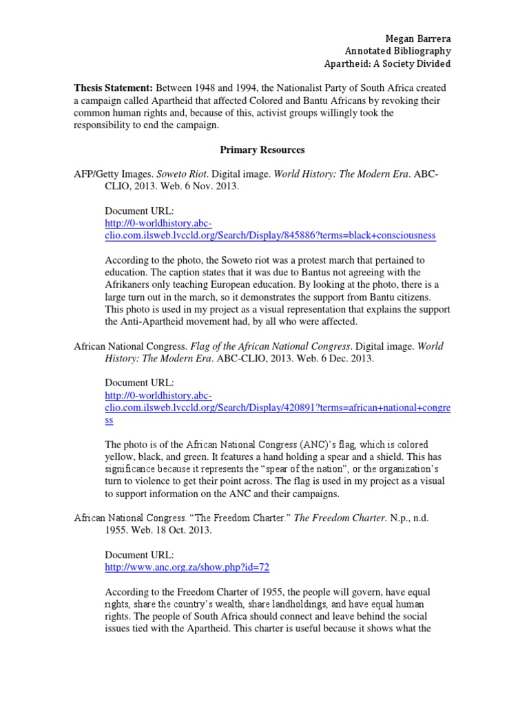 Annotated Bibliography-Apartheid | Apartheid | African National Congress