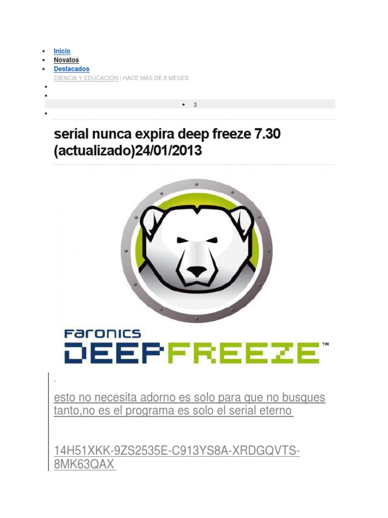 Serial eterno para Deep Freeze 7.30 | PDF