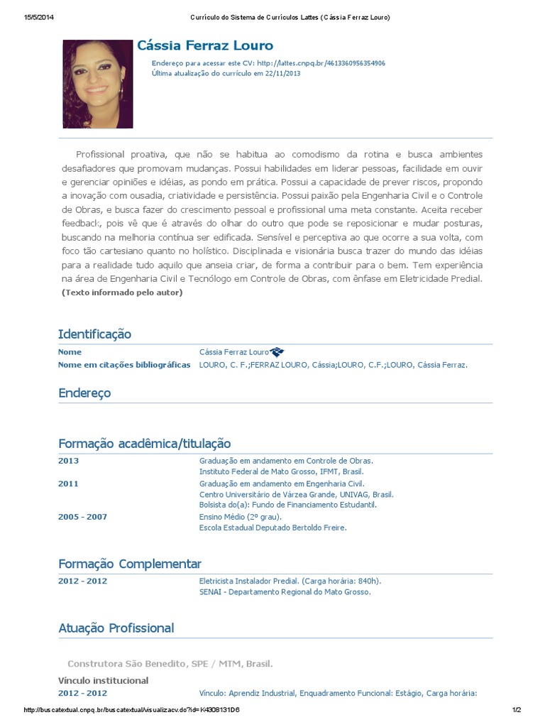 Currículo Do Sistema de Currículos Lattes (Cássia Ferraz Louro) | PDF ...