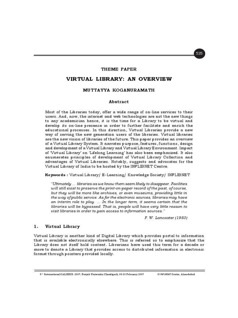 Virtual Libray - An Overview | PDF | Digital Library | Libraries