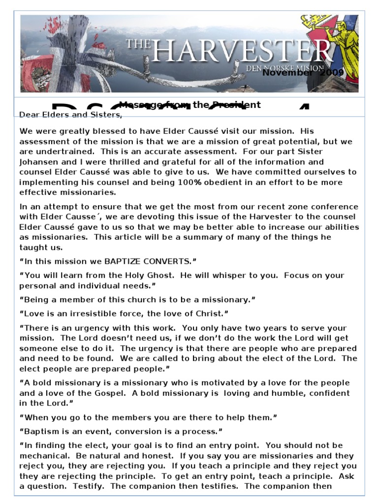 August Message From The President November 2009 | PDF | Missionary (Lds ...