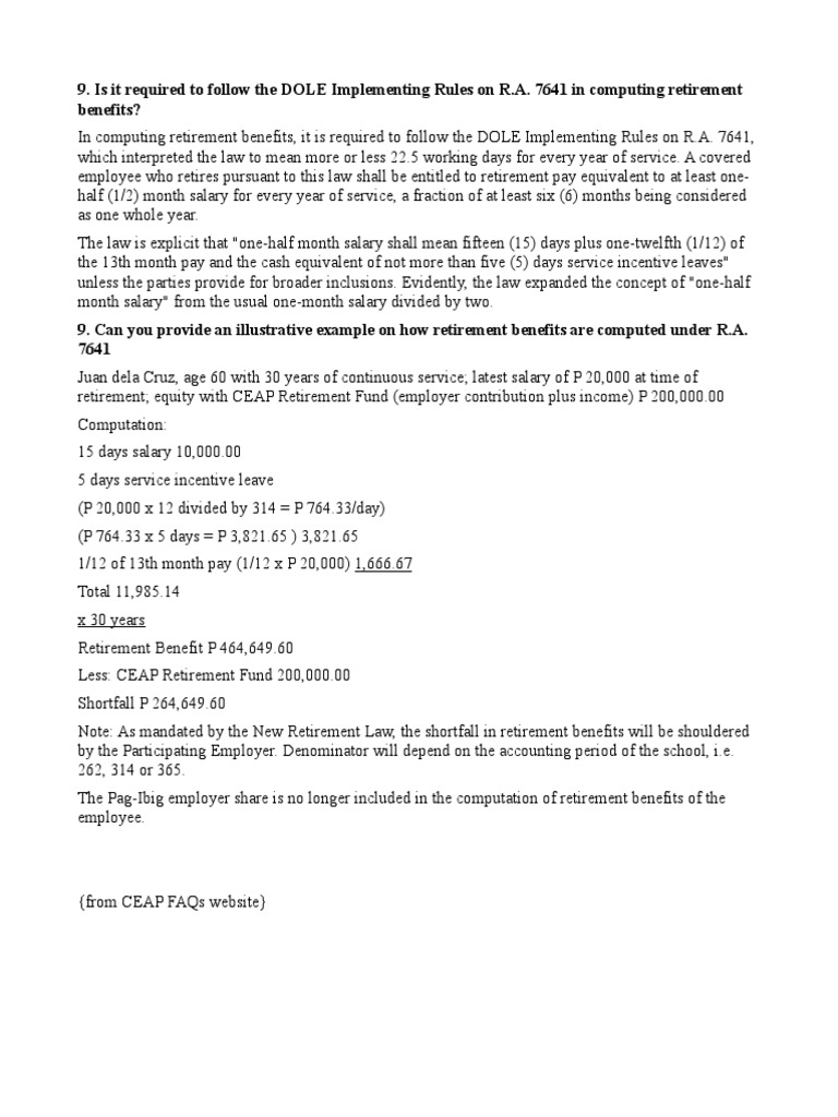 Sample Computation of Retirement Pay | PDF