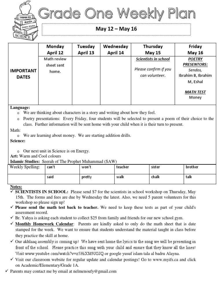 Weekly Spelling and Important Updates | PDF | Language Arts & Discipline