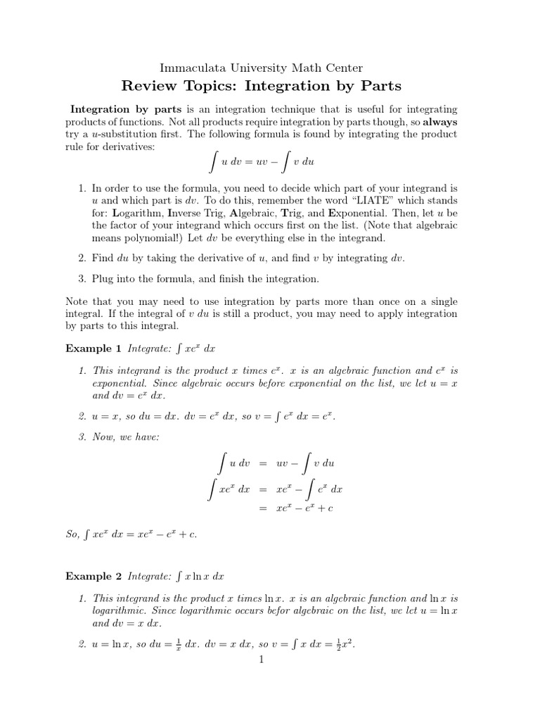 Integration by Parts | PDF | Integral | Trigonometric Functions