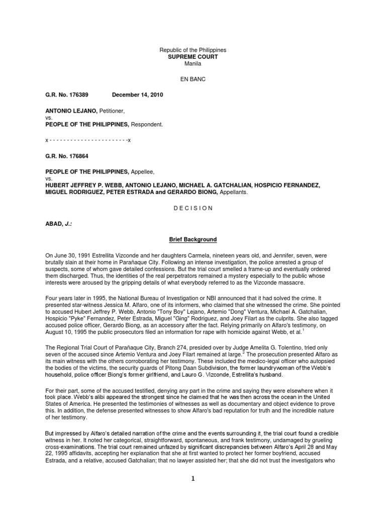 (Hubert Web Case) Lejano vs. People of The Philippines | PDF | Justice ...