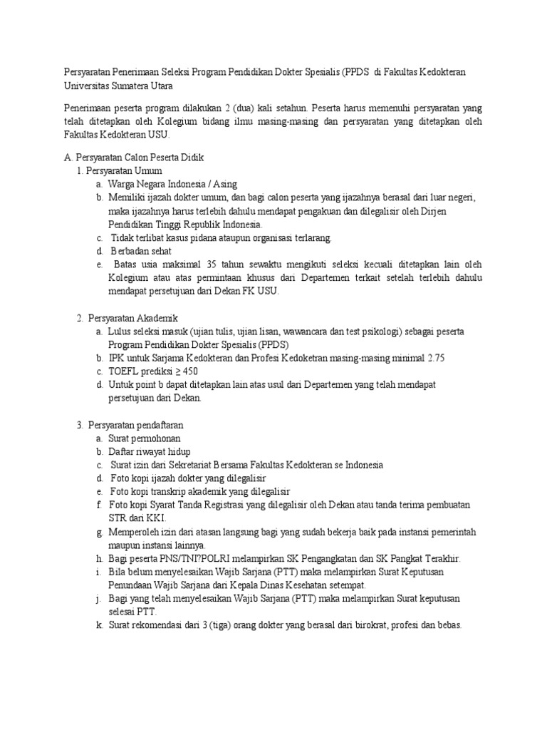 Persyaratan Penerimaan PPDS USU | PDF | Hukum